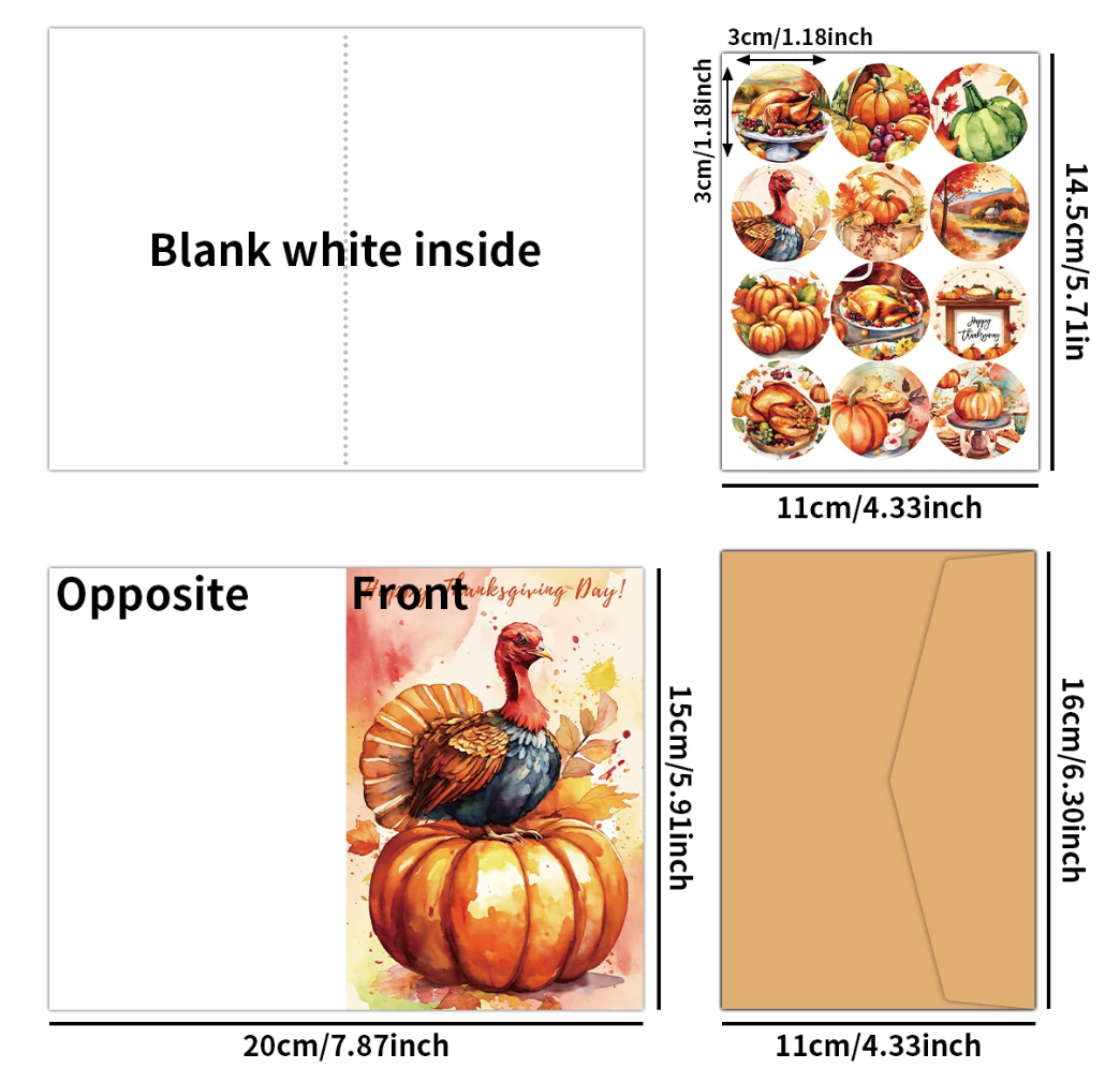 12 Sets Thanksgiving Cards with Envelopes and Sticker – USTAMPS