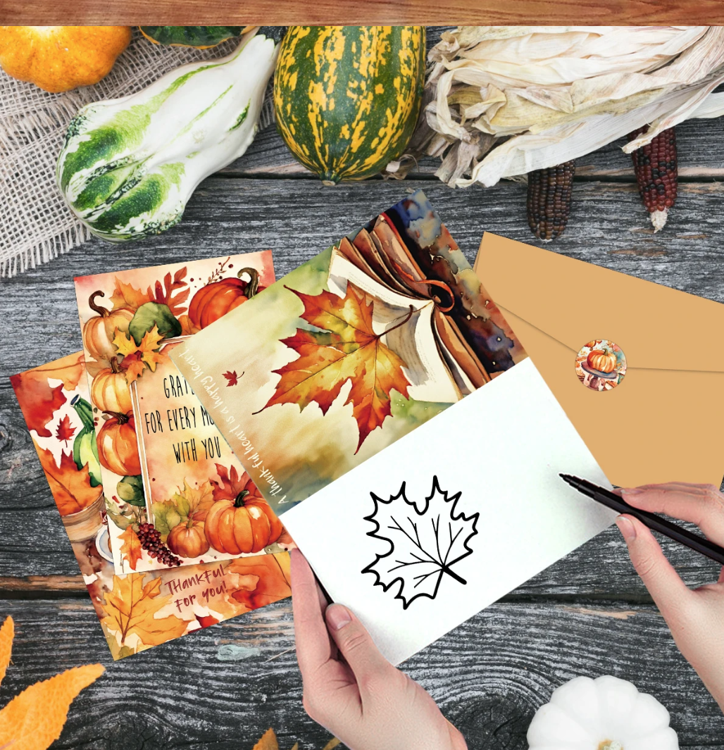 12 Sets Thanksgiving Cards with Envelopes and Sticker – USTAMPS
