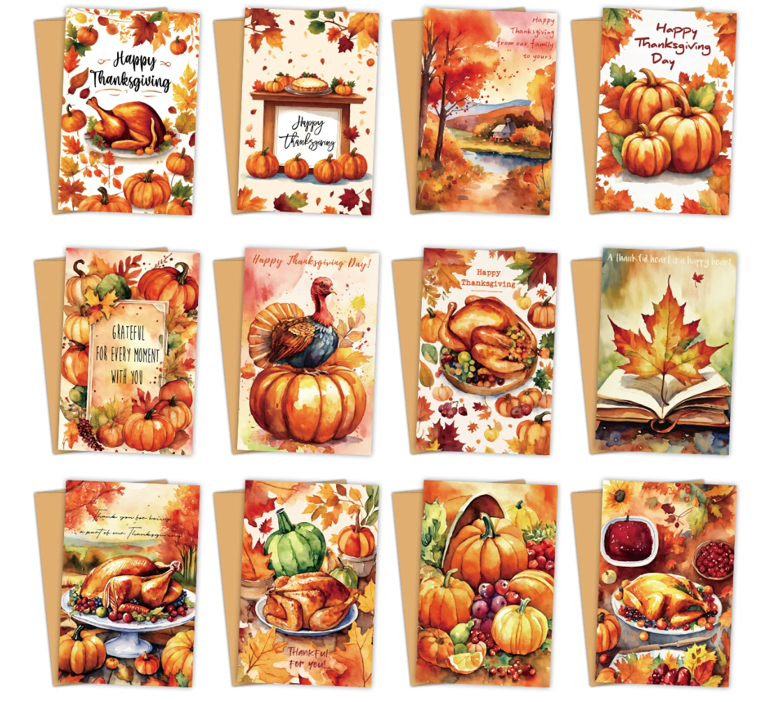12 Sets Thanksgiving Cards with Envelopes and Sticker – USTAMPS
